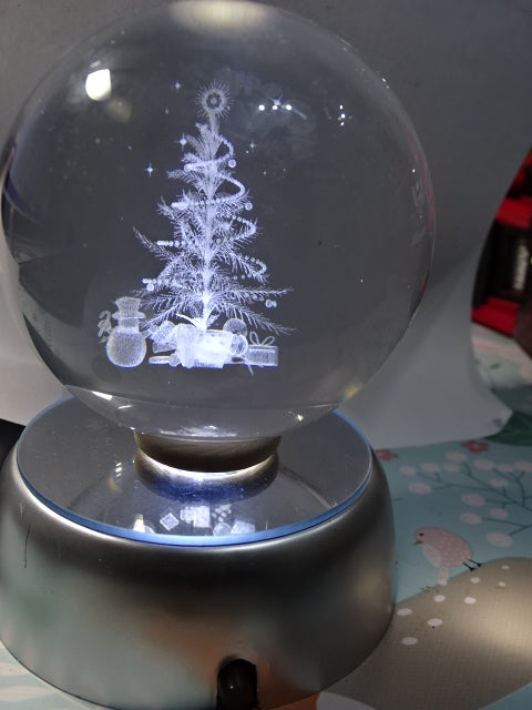 Laser Engraved Crystal Glass Orb With Cool White Battery Powered Base ...